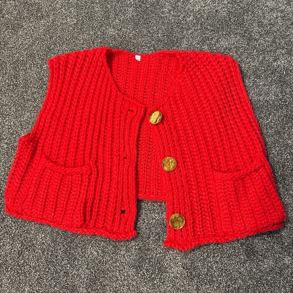 Sweaters | Red Knit Vest With Gold Buttons | Poshmark